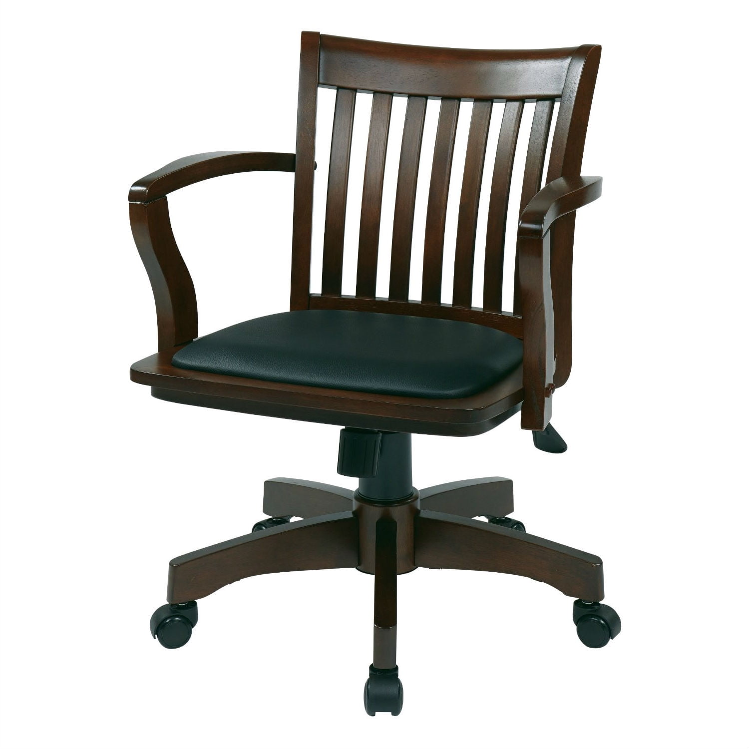 Espresso Bankers Chair with Black Vinyl Padded Seat and Wood Arms ...