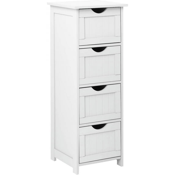 White Bathroom Storage Cabinet with 4 Drawers Wooden Freestanding Slim ...