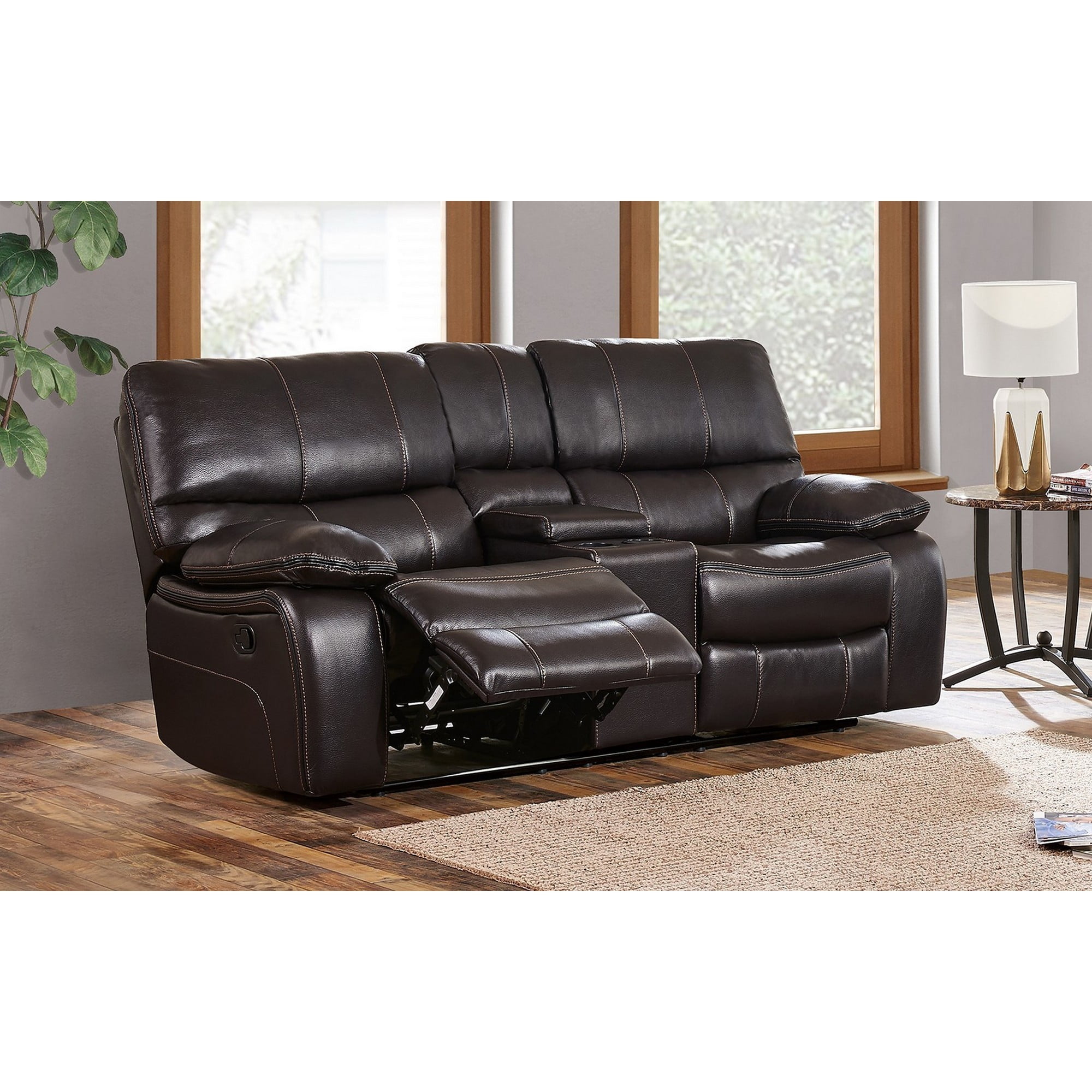 Espresso Black Leather Gel Cover Console Reclining Loveseat in ...