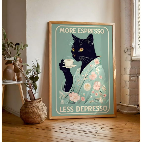 Espresso Cat Kitchen Wall Art, Unframed Paper Print Size 16x24 ...