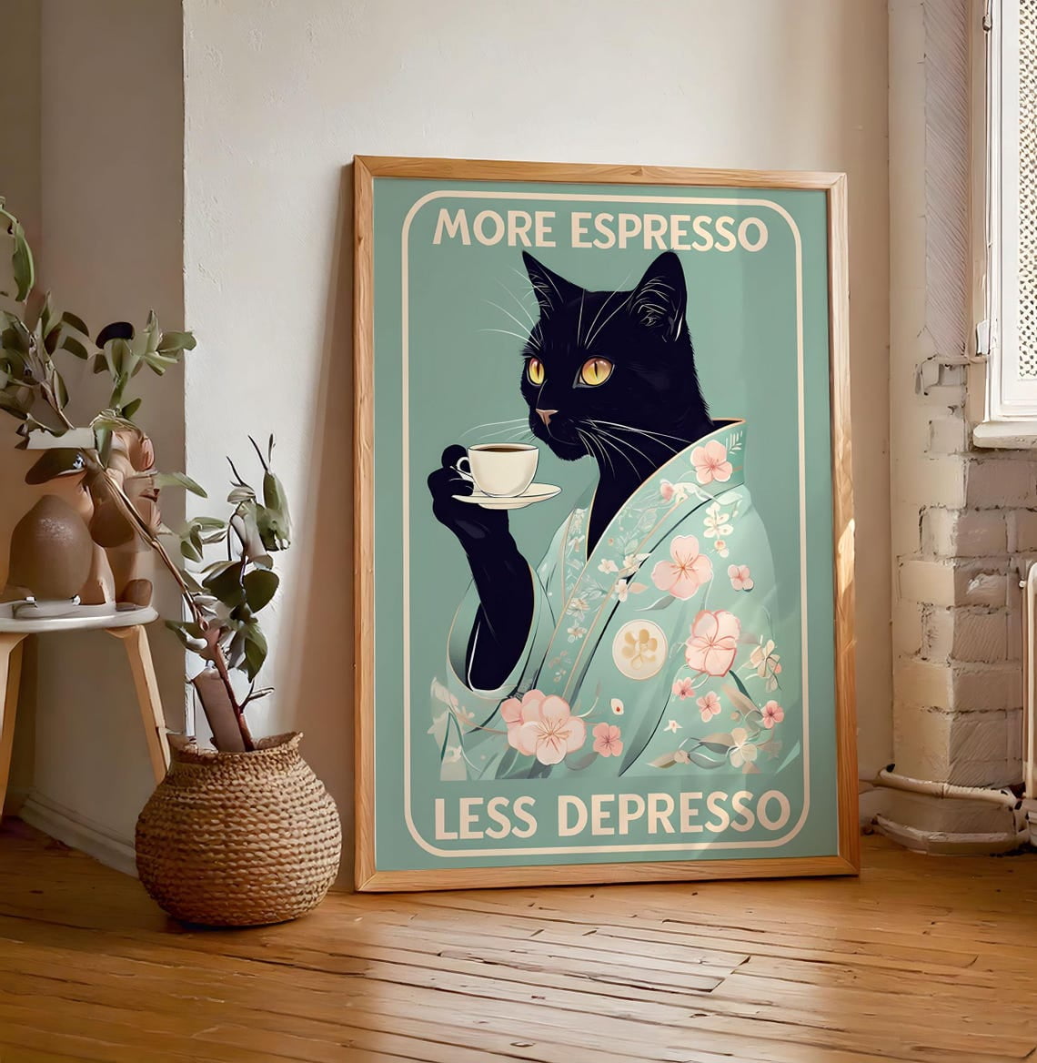 Espresso Cat Kitchen Wall Art, Unframed Paper Print Size 24x36 ...