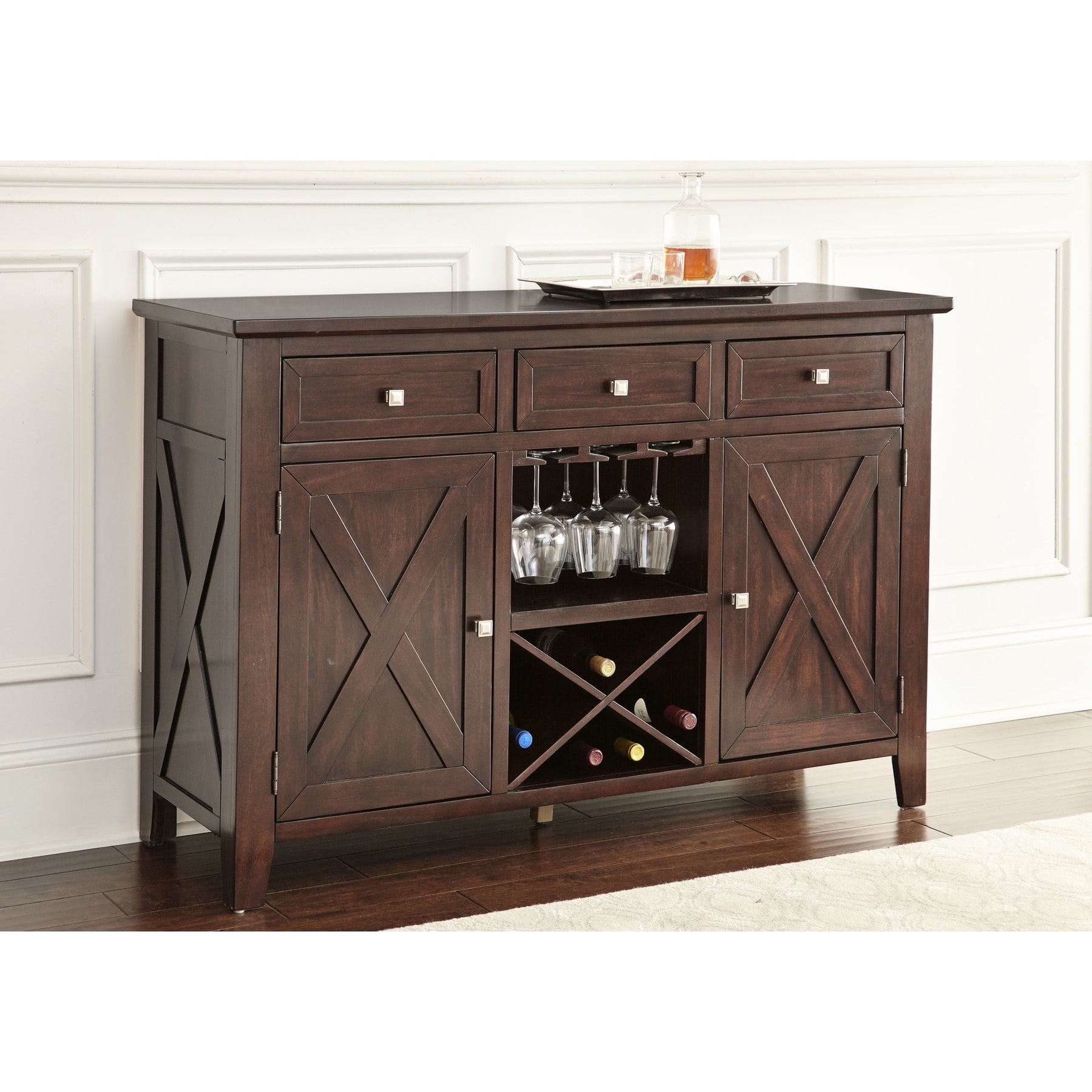 Espresso Cherry Finished Wood | 3 Shelves, Drawers with Smooth ...