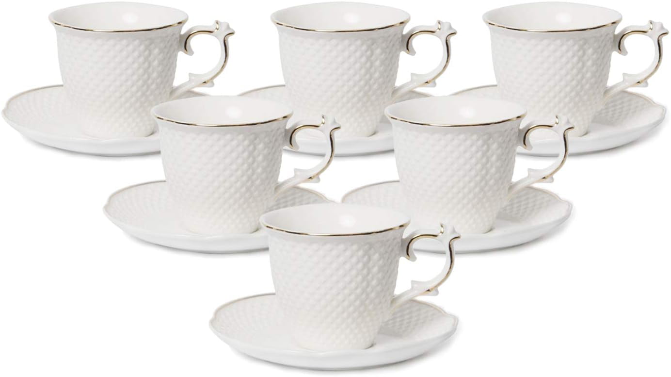 Espresso Coffee Cups and Saucers - Elegant White Porcelain 12 Piece, 3 ...
