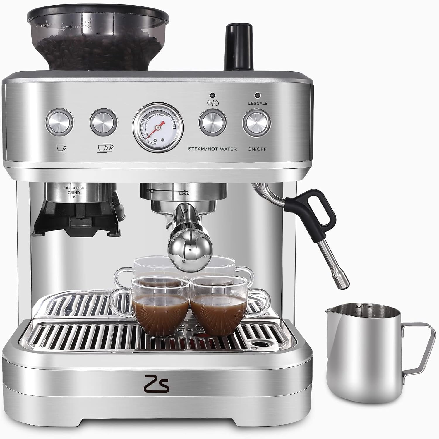 Espresso Coffee Machine, 15Bar Compact Espresso and Cappuccino Maker with Milk Frother Wand ...