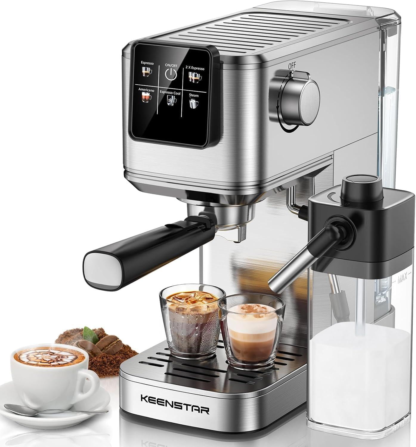 Espresso Coffee Machine with Milk Tank, 20Bar Hot & Iced Coffee Machine ...