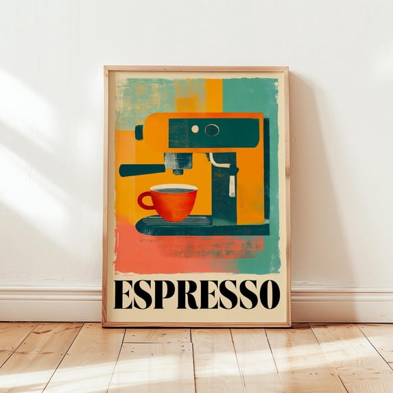 Espresso Coffee Machine Wall Art Print, Retro Cafe Art And Kitchen ...