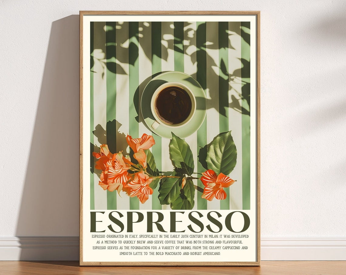 Espresso Coffee Print, Retro Vintage Kitchen Poster, Italian Coffee Art ...