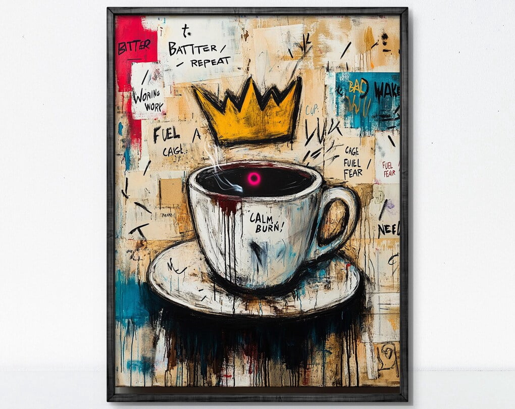 Espresso Cup Poster Crowned Coffee Graffiti Art Print Bold Coffee Decor ...