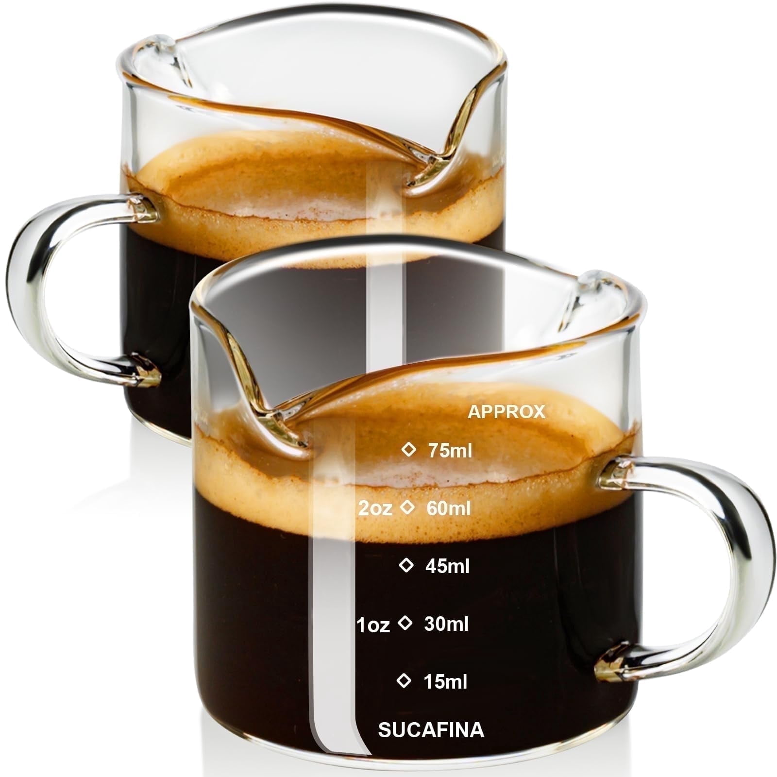 Baalaka Espresso Cups Set with Handle Double Spout Glass Measuring Cup ...