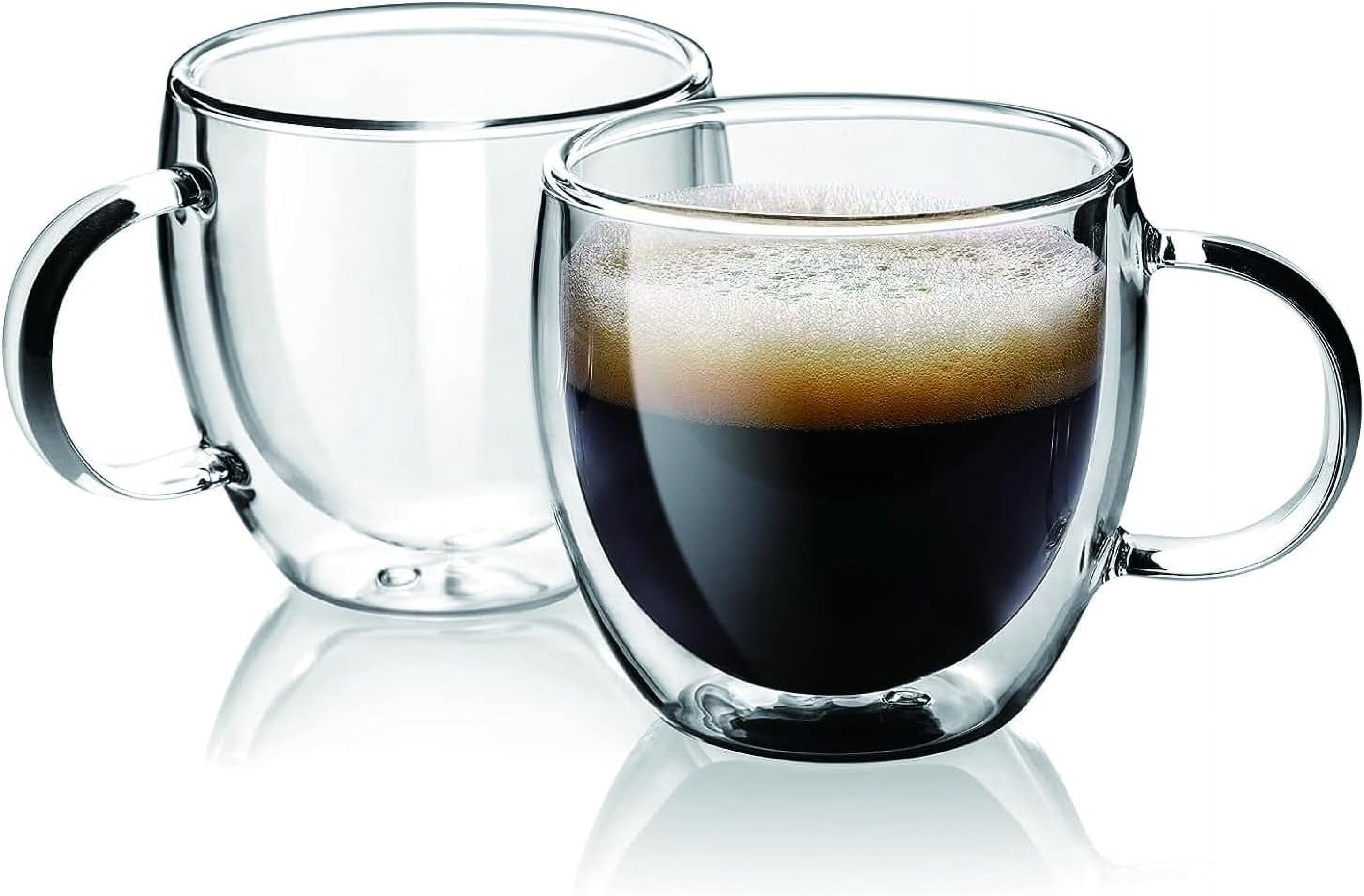 Espresso Cups Set Of 2, Double Walled Glass Coffee Mugs with Handle ...