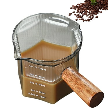 BCnmviku 1 Pack 75ML Double Spouts Measuring Triple Pitcher Milk Cup with Wood Handle Espresso ...