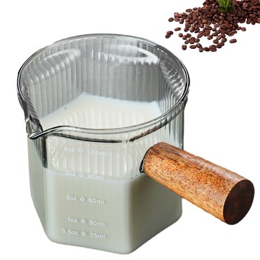 1 Pack Double Spouts Measuring Triple Pitcher Milk Cup with Wood Handle 75ML Espresso Shot ...