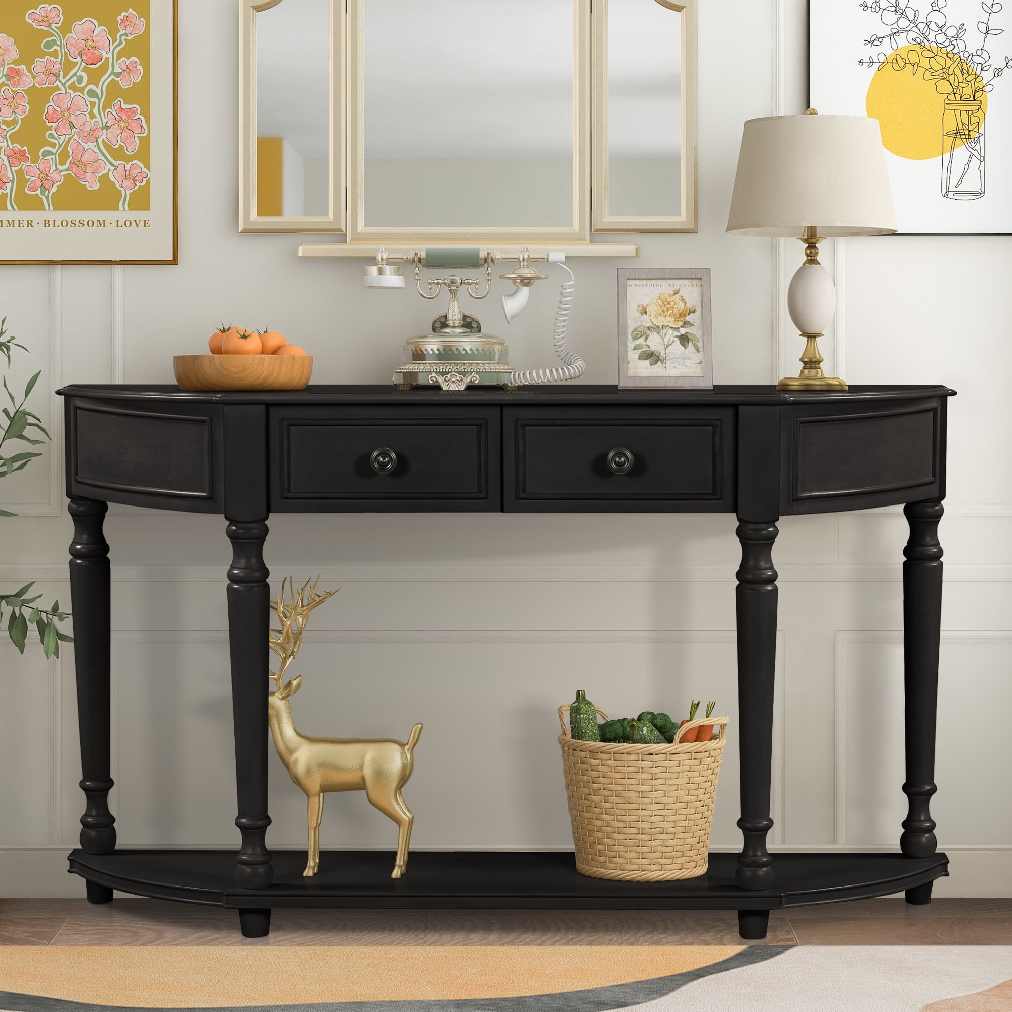 Espresso Curved Console Table, Atumon Sideboard Buffet, Vintage ...