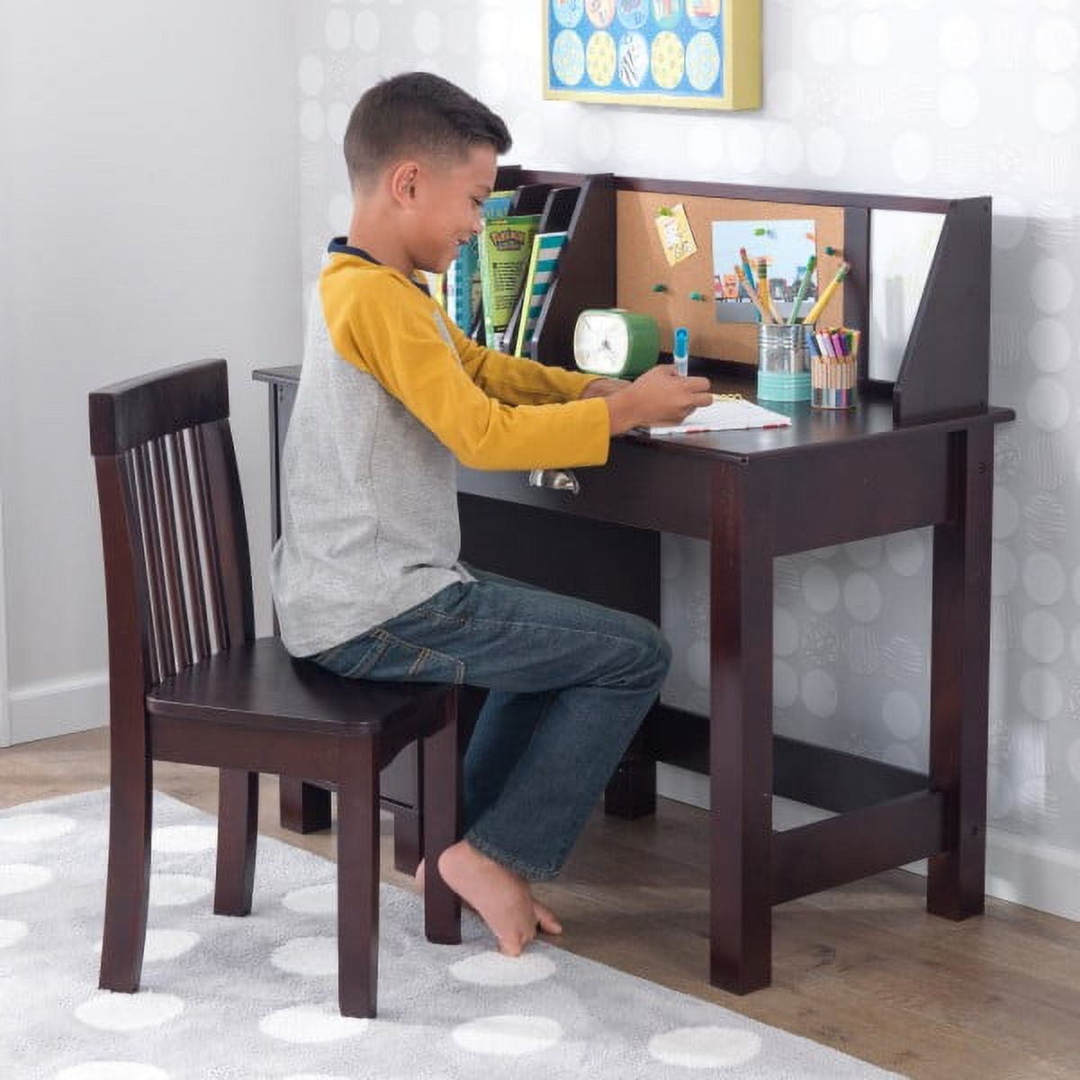 Espresso Desk and Chair Set for Kids - Homework Space with Storage and ...