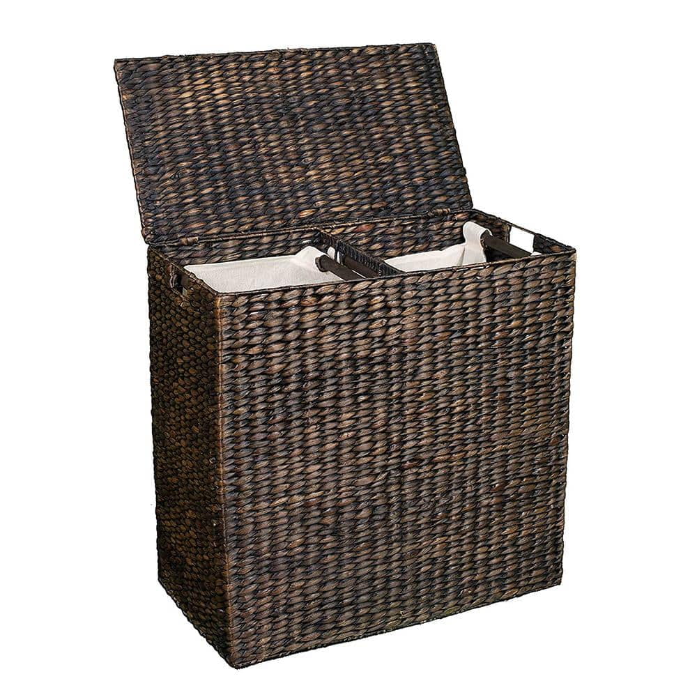 Espresso Double Laundry Hamper with Lid and Divided Interior - Walmart.com