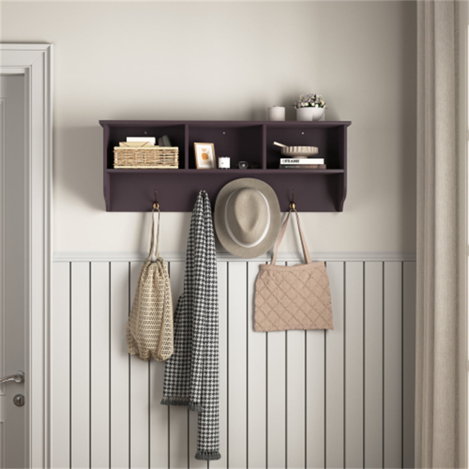Espresso Entryway Wall Mounted Coat Rack with 4 Dual Hooks Living Room ...