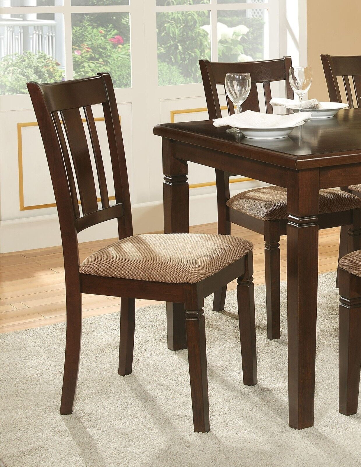 6pc Solid Wood Side Chairs Set with Upholstered Cushion Seat, Espresso ...