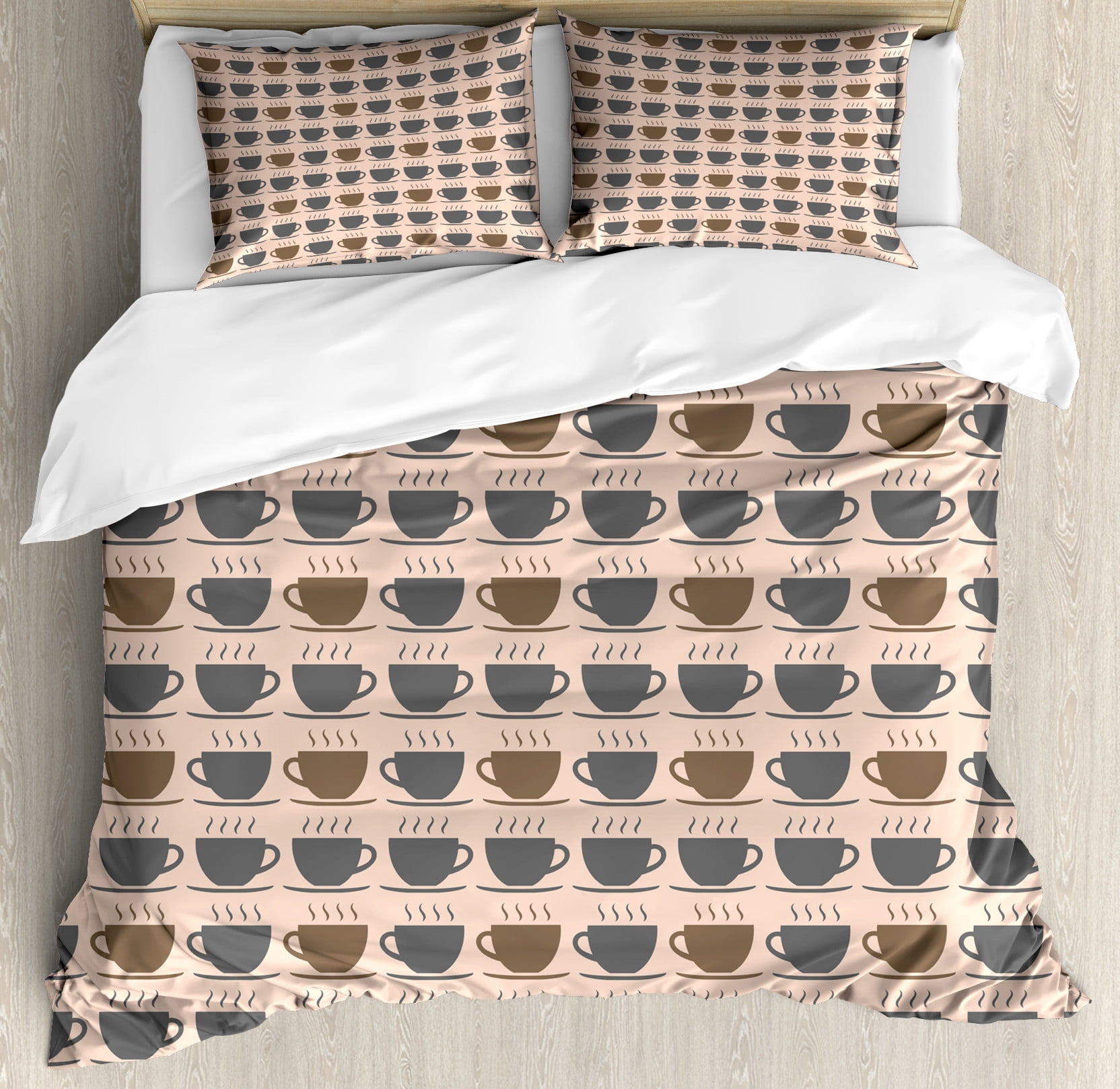 Espresso Grey Duvet Cover Set, Repetitive Hot Drink Cup in Pastel Tones ...