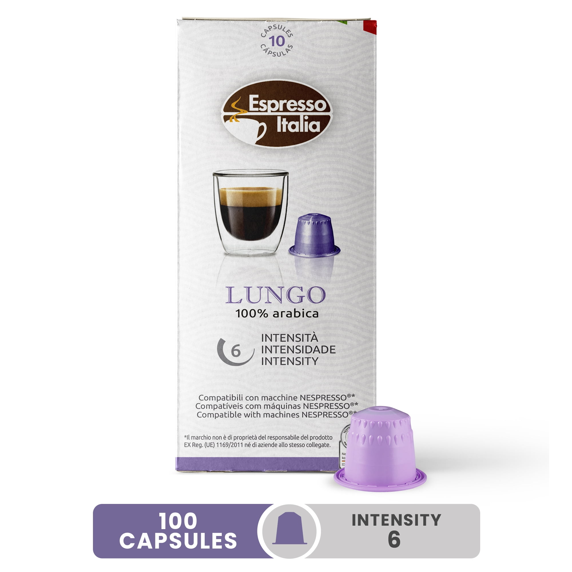 Espresso Italia Nespresso Compatible Pods, 100 Lungo Coffee Capsules ...
