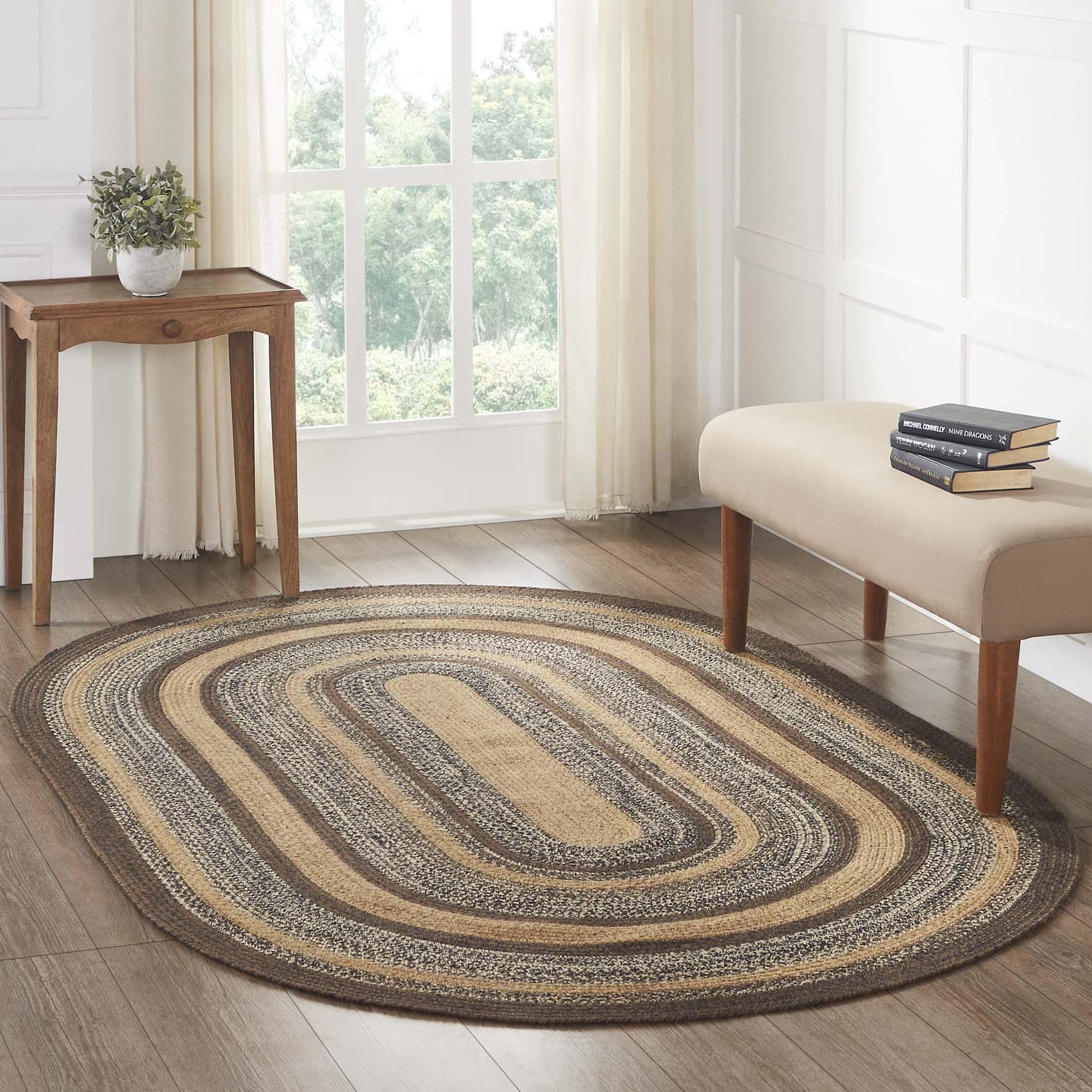 VHC Brands Espresso Rug with PVC Pad, Jute Blend, Oval, Brown Black Tan ...