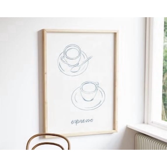 Espresso Line Poster Blue Ink Coffee Bar Artwork , Poster Print Only ...