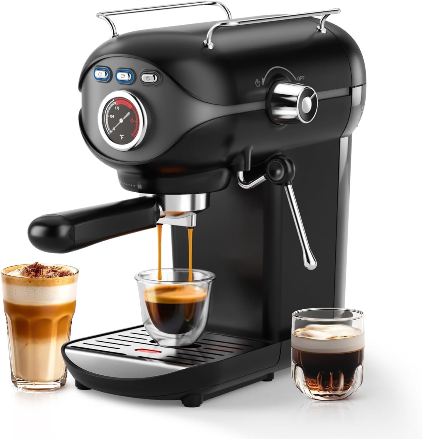 Espresso Machine, 20 BAR Pump Temperature Control, Compact Espresso ...