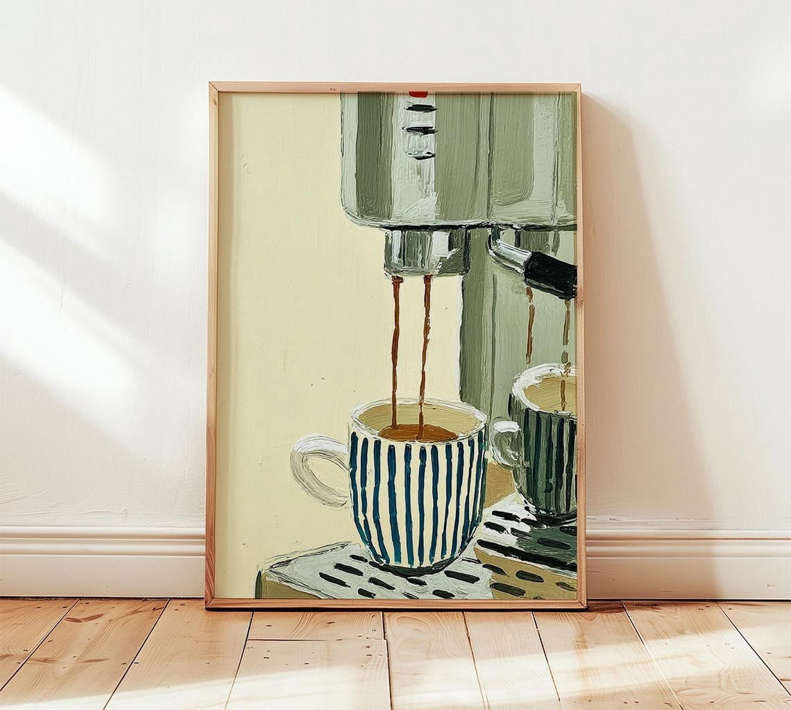 Espresso Machine Art Modern Coffee Illustration Kitchen Wall Decor ...
