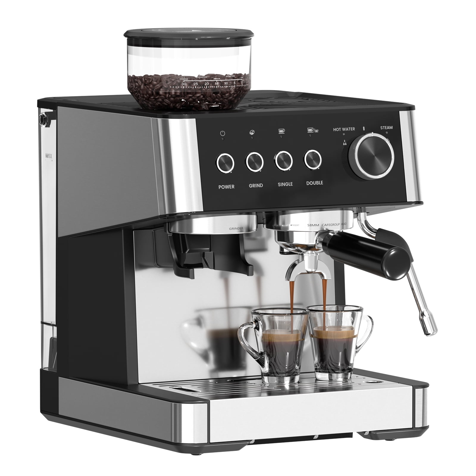WAA Espresso Machine with Built-in Grinder,Milk Frother Steam Wand,30 ...