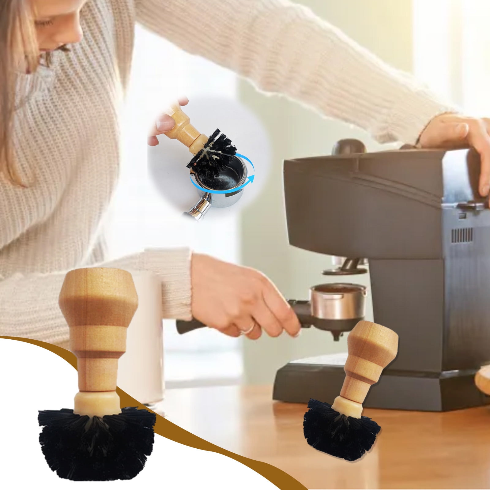 Espresso Machine Cleaning Brush, Portafilter Brush with Wood Handle Pvc ...