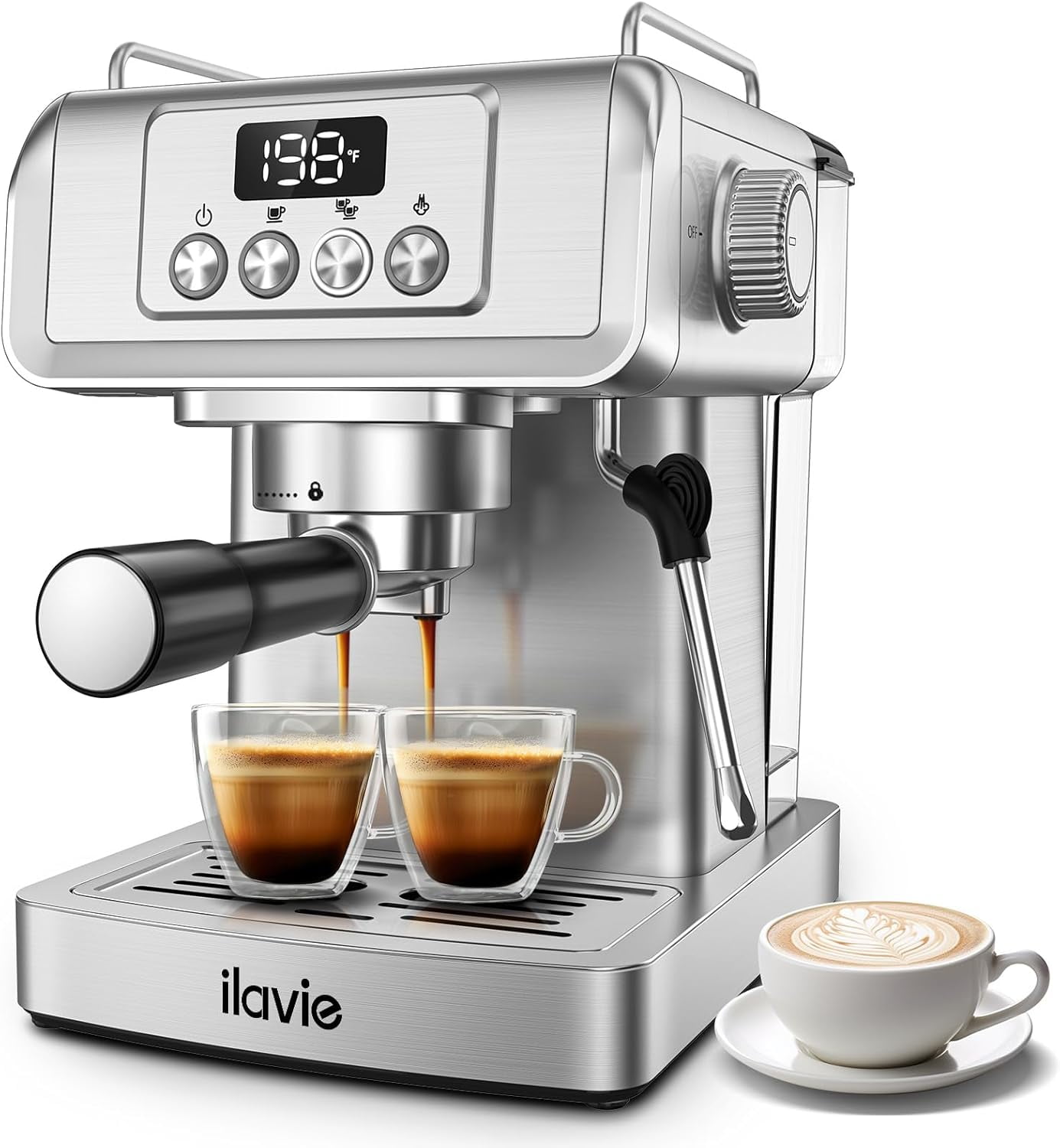 Espresso Machine with LCD Display, 60oz Water Tank, Dual Cup Coffee ...