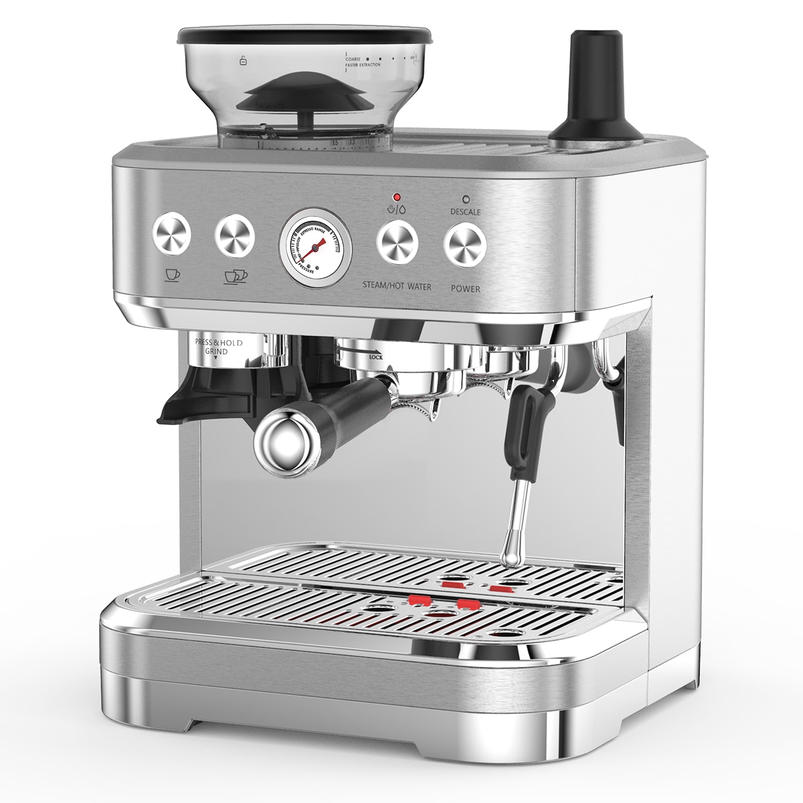 Espresso Machine with Grinder, Stainless Steel Coffee Machine 2.3L ...