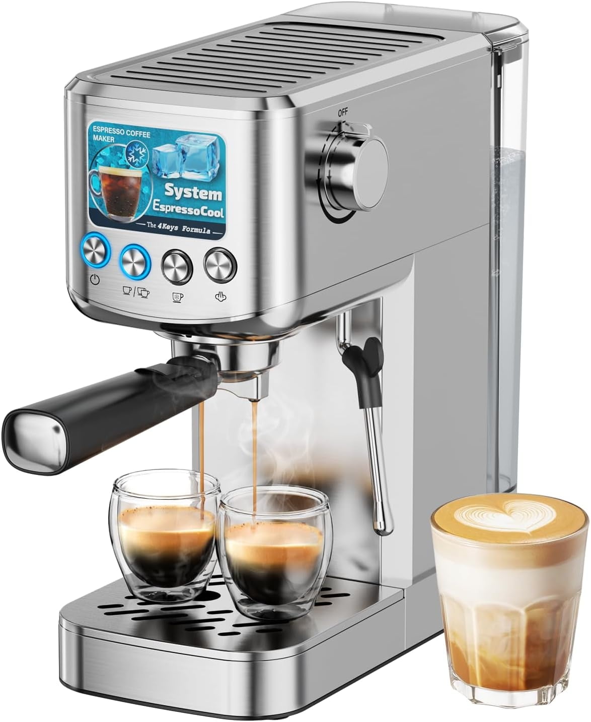 Espresso Machine with Milk Frother, Stainless Steel Coffee Maker with ...
