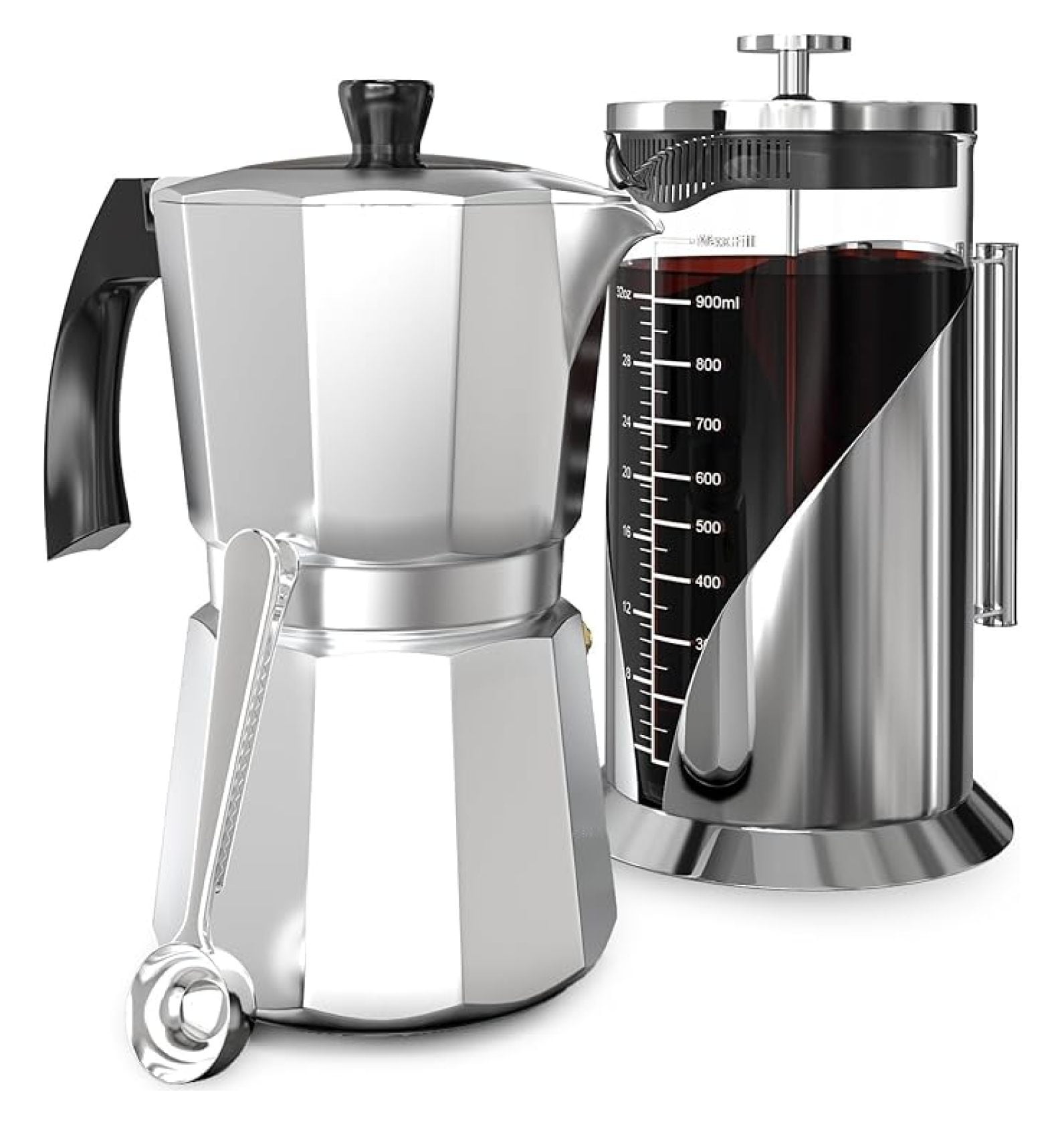 Espresso Maker & Stainless Steel French Press Bundle - 6 Cup Coffee ...