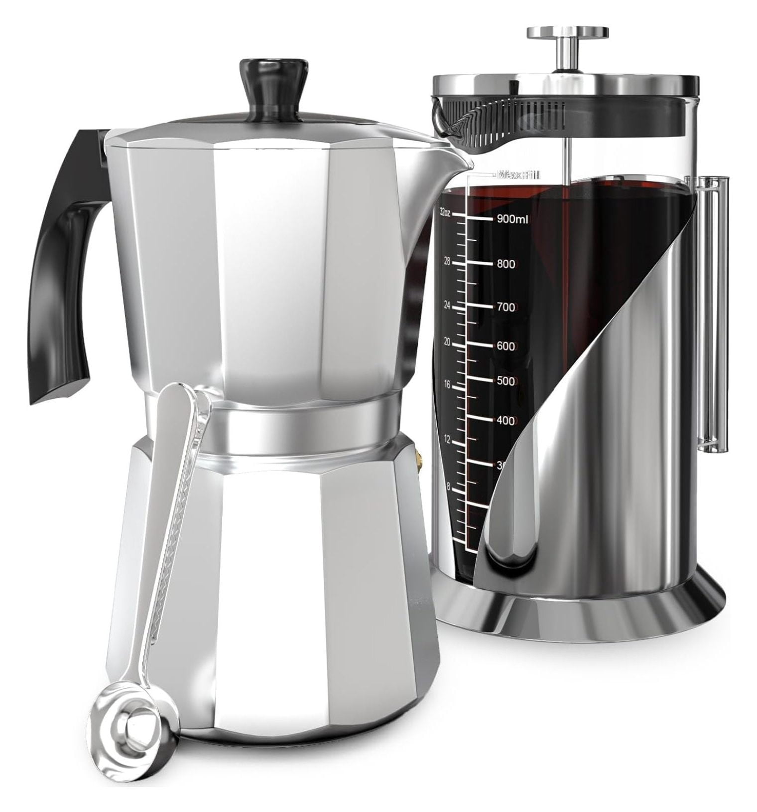 Espresso Maker & Stainless Steel French Press Bundle - 6 Cup Coffee ...