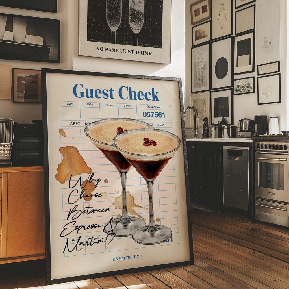 Espresso Martini Art Print: Retro Cocktail Guest Check Poster UNFRAMED ...