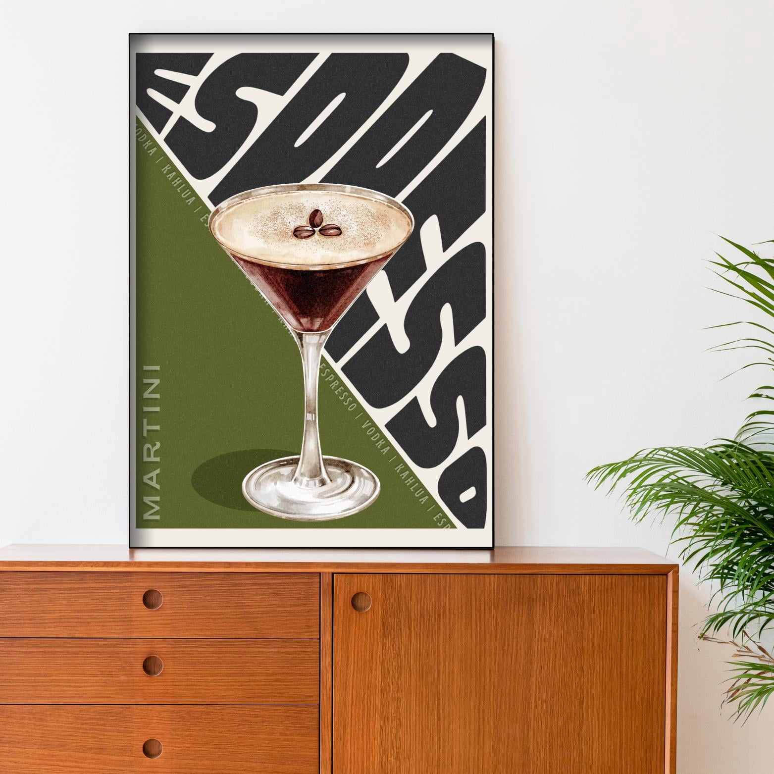 Espresso Martini Art Print Retro Cocktail Poster Green Kitchen Decor ...