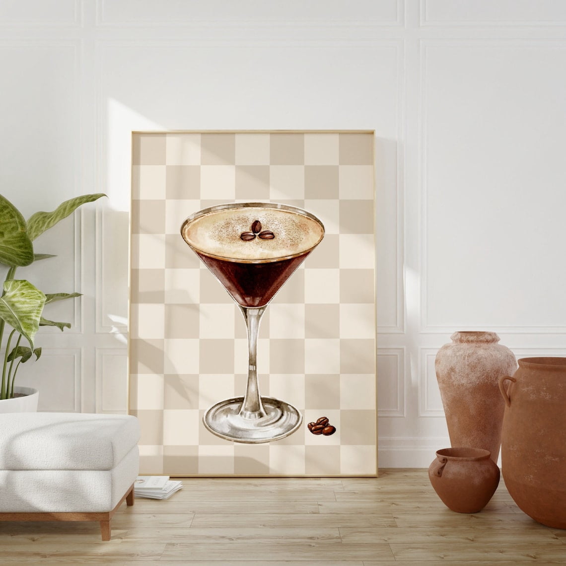 Espresso Martini Beige Bar Wall Art, Unframed Canvas Size 12x18 ...