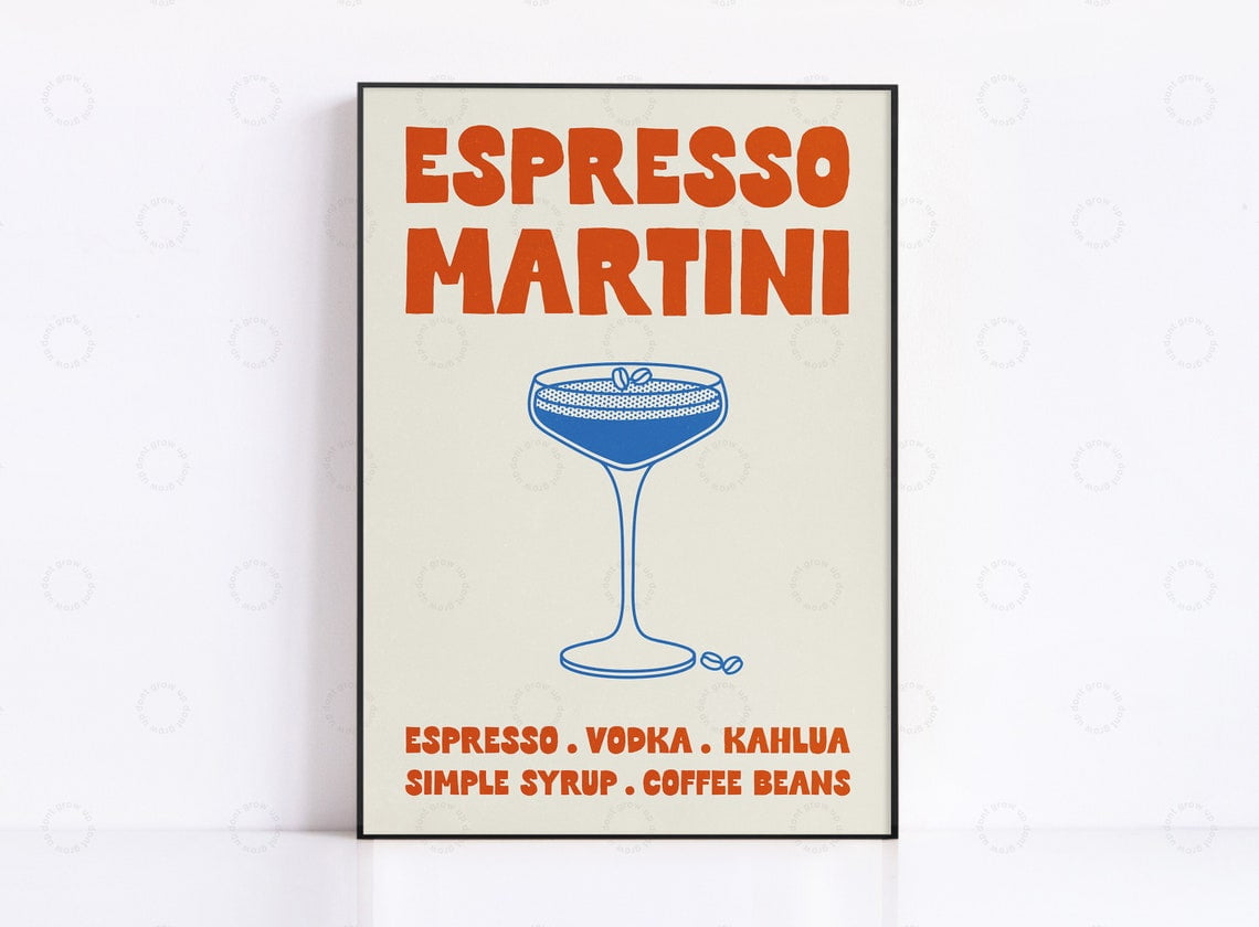 Espresso Martini Cocktail Print, Home Bar Poster Print, Kitchen Retro ...