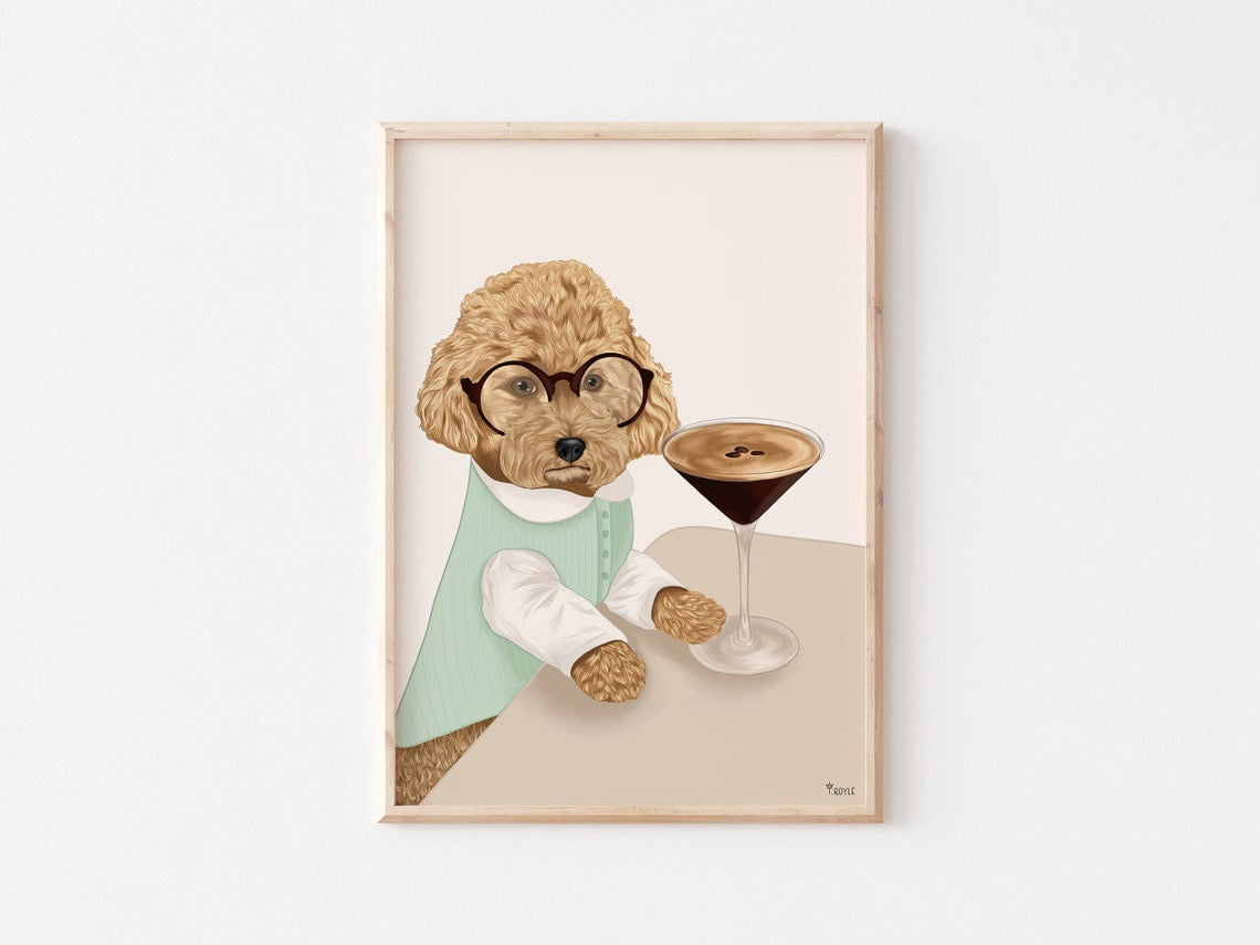 Espresso Martini Dog Wall Art Bar Decor, Unframed Paper Print Size 8x12 ...
