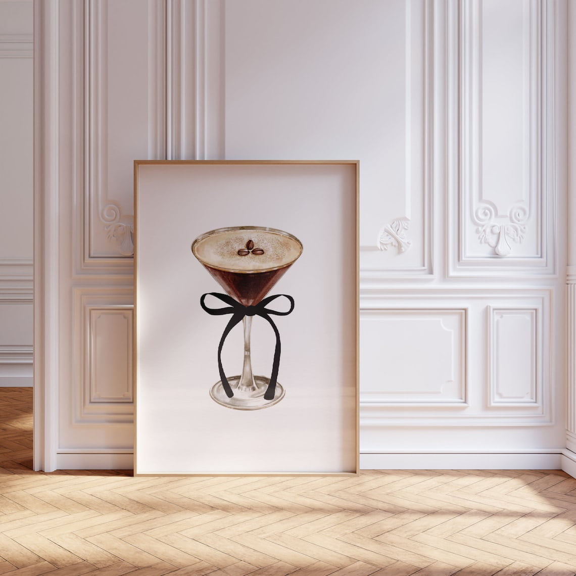Espresso Martini Glass Print, Black Bow Coquette Decor Home Decor ...