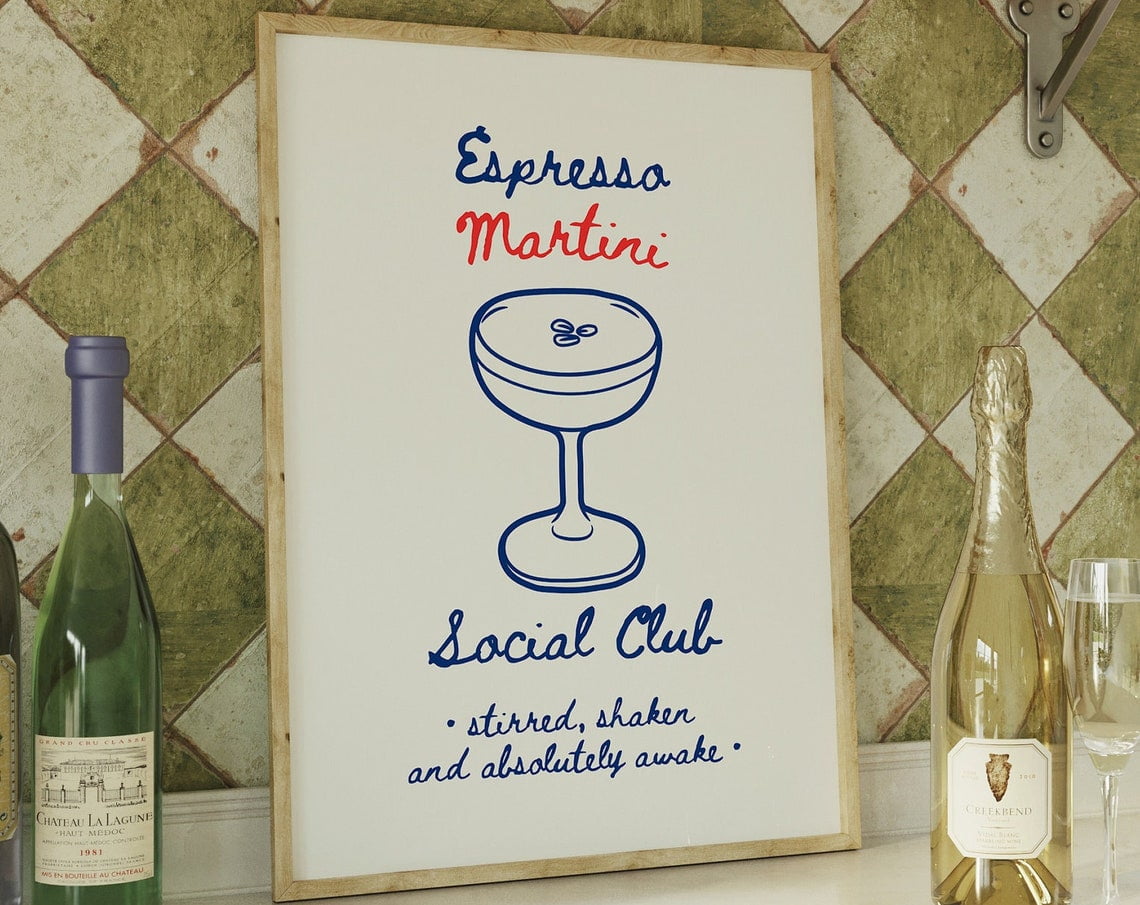 Espresso Martini Print, Hand-Drawn Cocktail Poster, Retro Alcohol Print ...