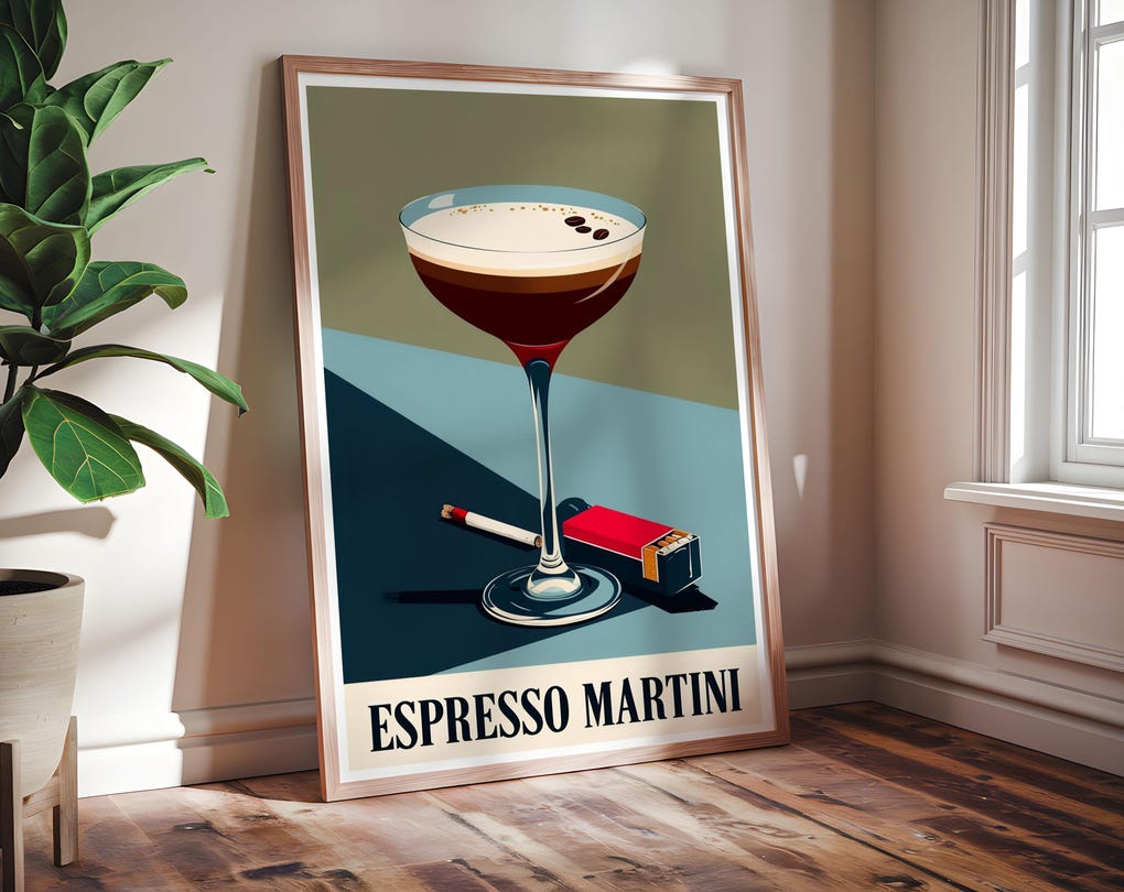 Espresso Martini Retro Cocktail Poster - Stylish Home Decor, Perfect ...