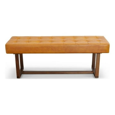 Sam Mid-Century Modern Genuine Leather Upholstered Bench in Tan for ...