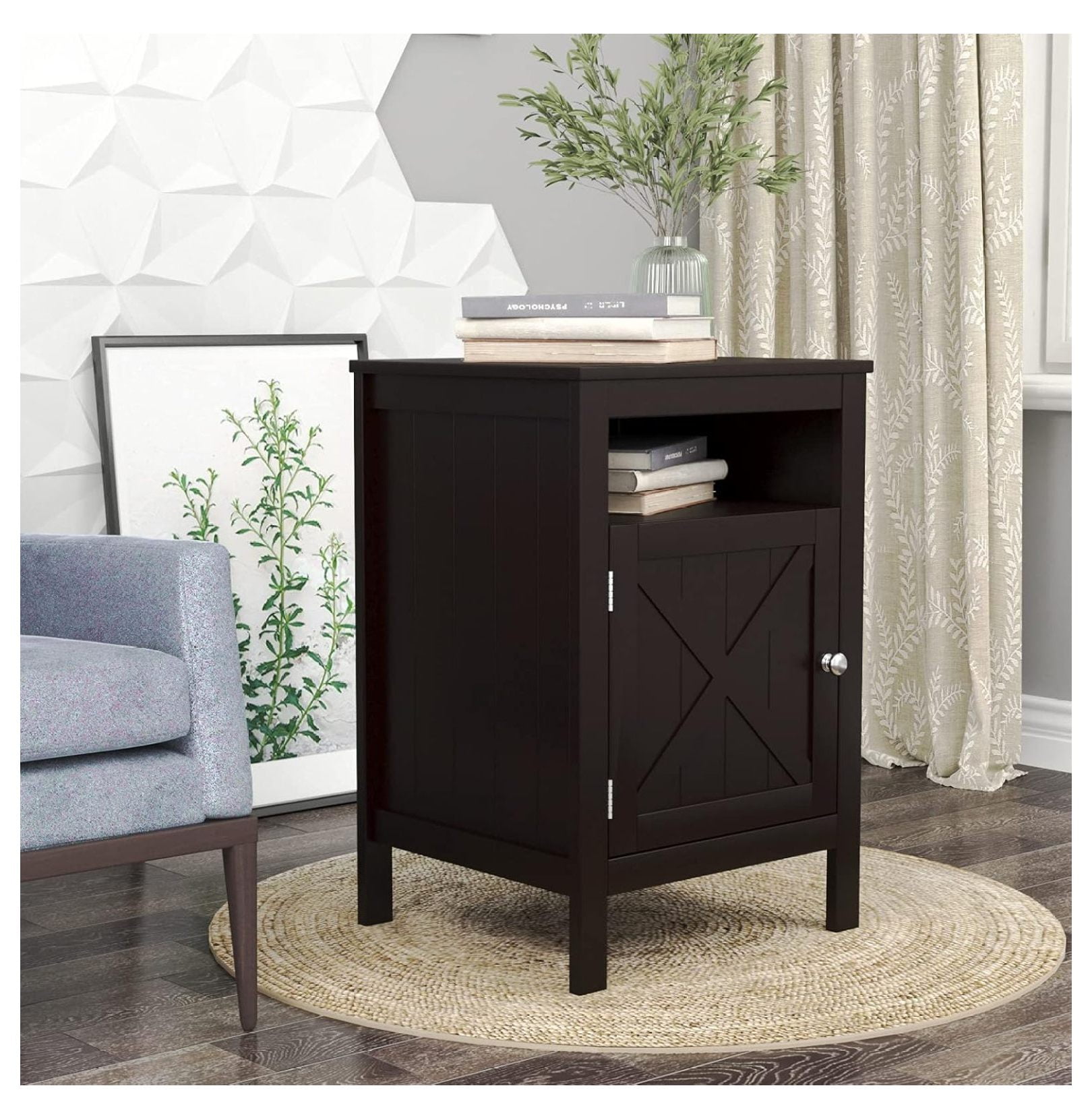 Espresso Nightstand Side Table with Barn Door - 26" H End Table with ...