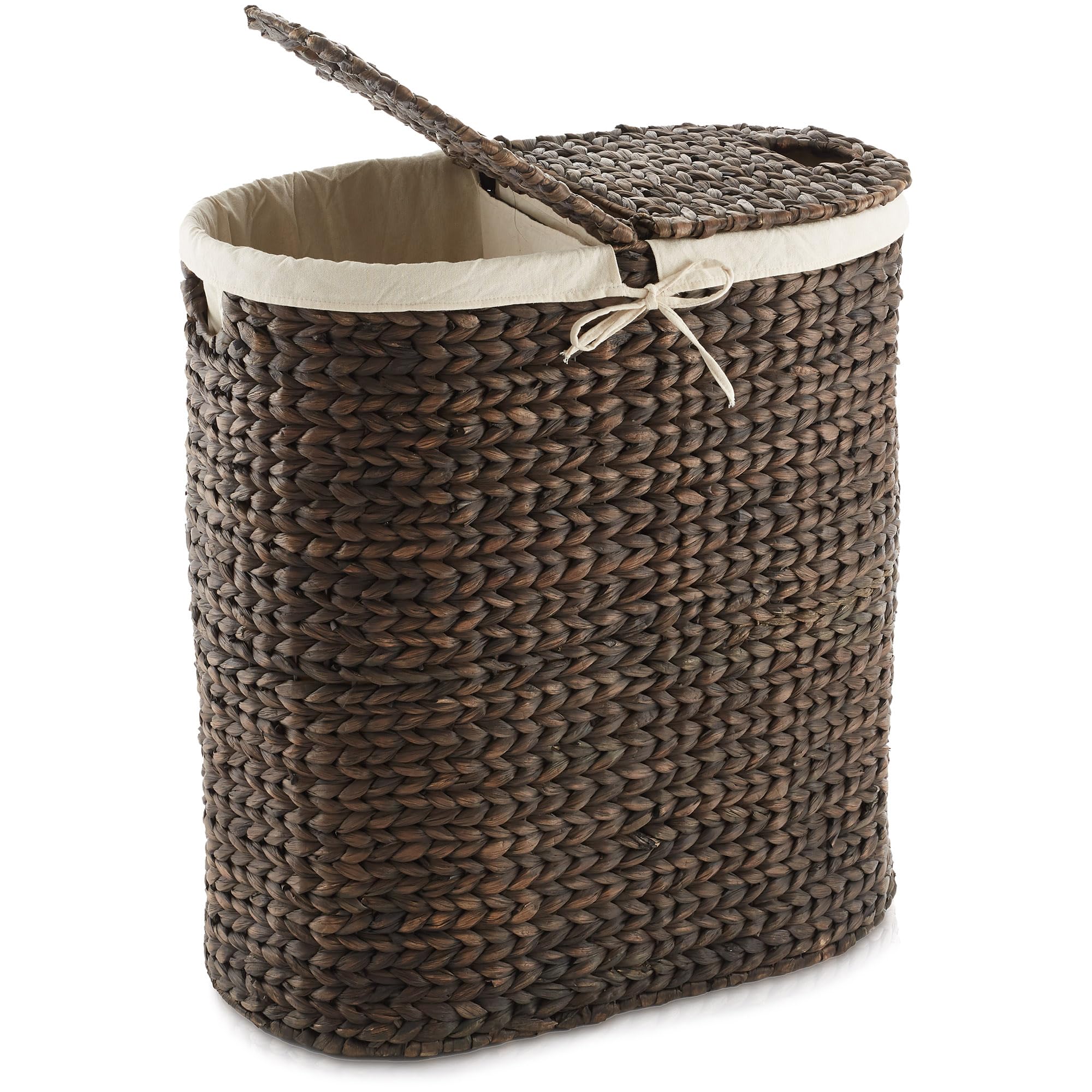 Espresso Oval Laundry Hamper with Lids and Removable Liner Bags, Woven ...