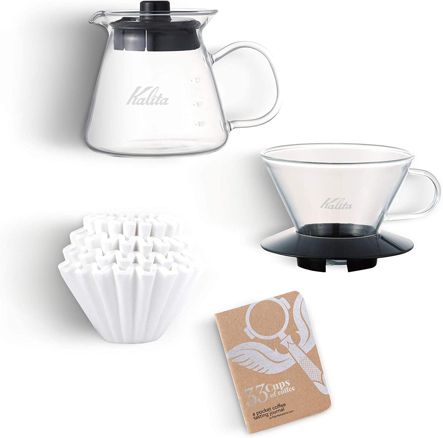 Espresso Parts Kalita Wave Pour-Over Coffee Brewing Kit, Glass Dripper 185, Filters & Server ...