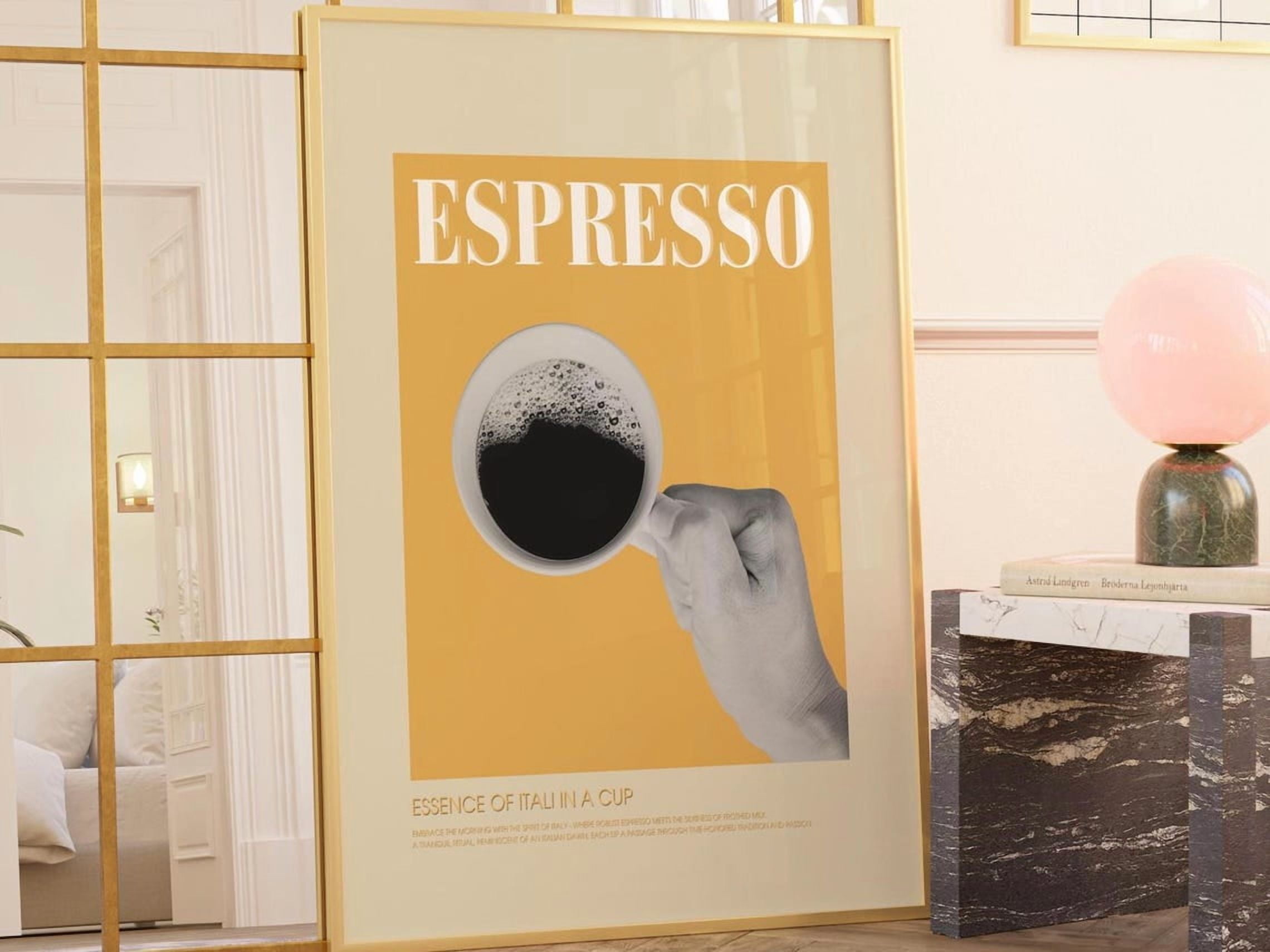 Espresso Poster Coffee Print Italian Coffee Retro Yellow Housewarming ...