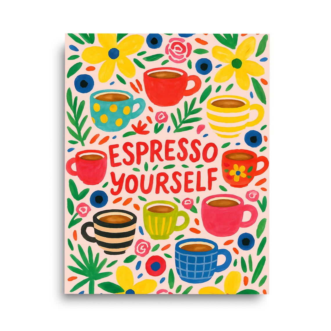 Espresso Yourself Print, Colorful Coffee Mugs Cafe Art, Kitchen Wall ...