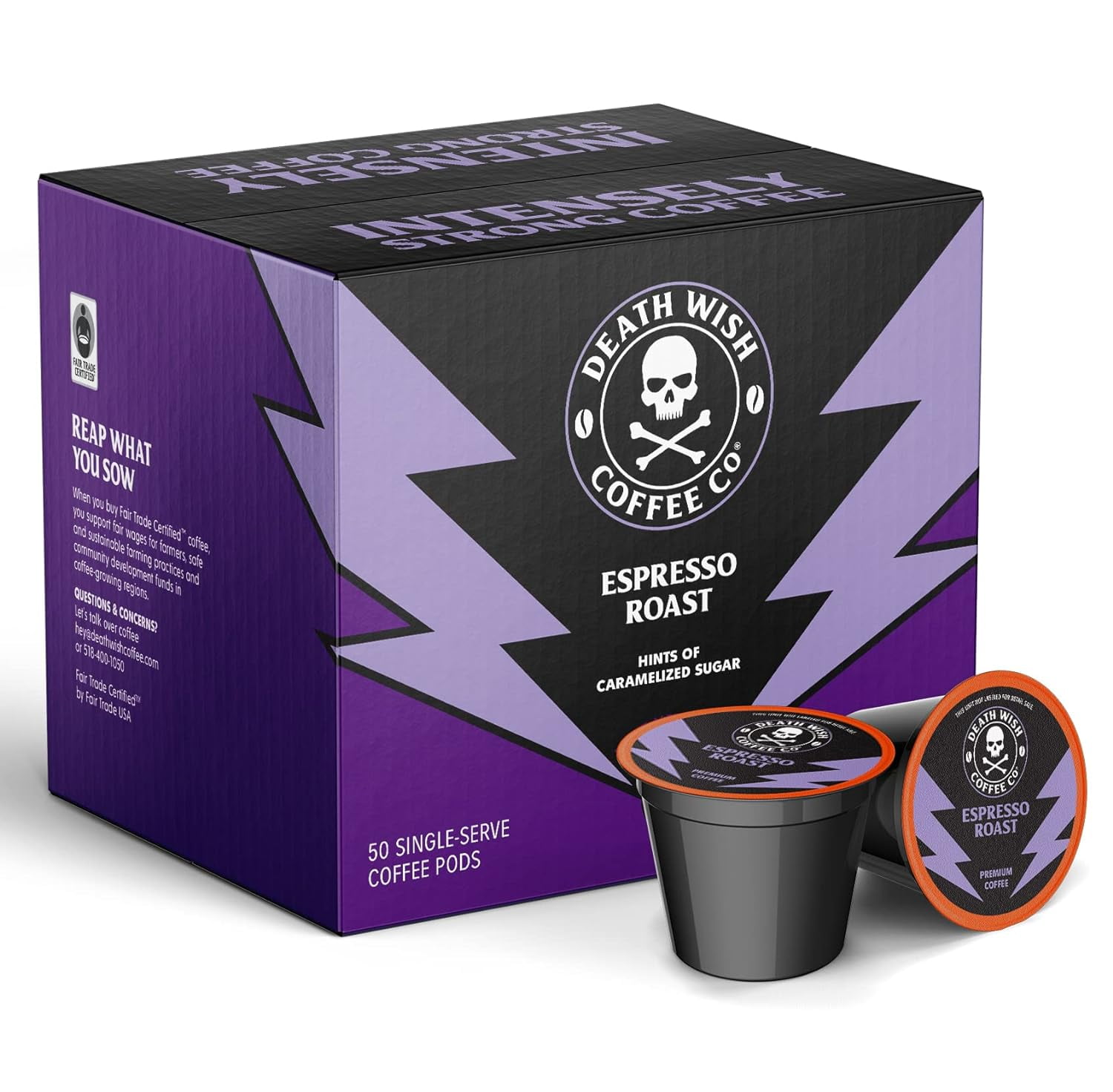 Espresso Roast Single Serve Coffee Pods - Extra Kick of Caffeine - Fair ...