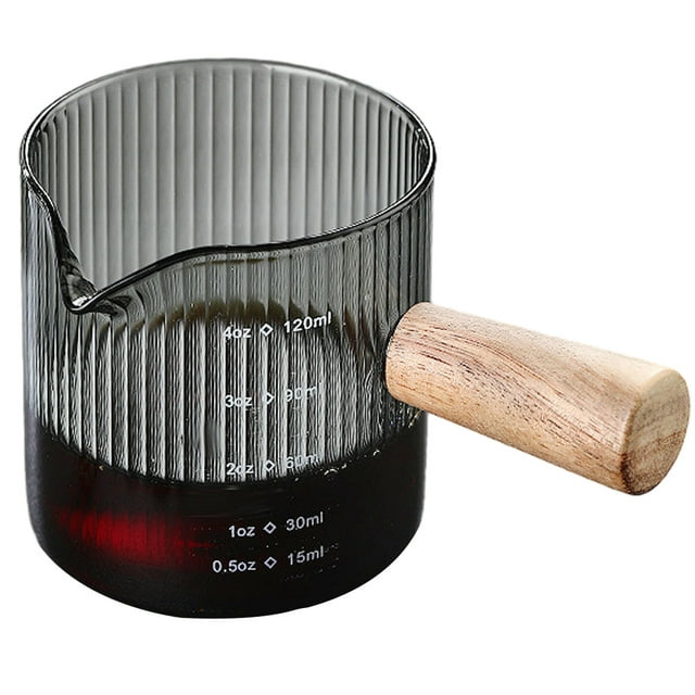 Espresso Shot Glass,Espresso Measuring Cup with Wood Handle,Measuring Milk Cup for Barista ...